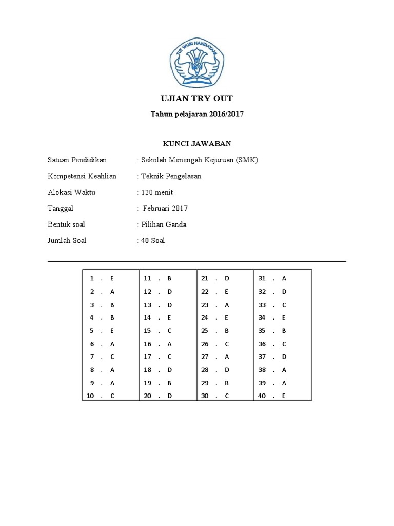 Kunci Jawaban Ujian Try Out Pengelasan Yusuf | PDF