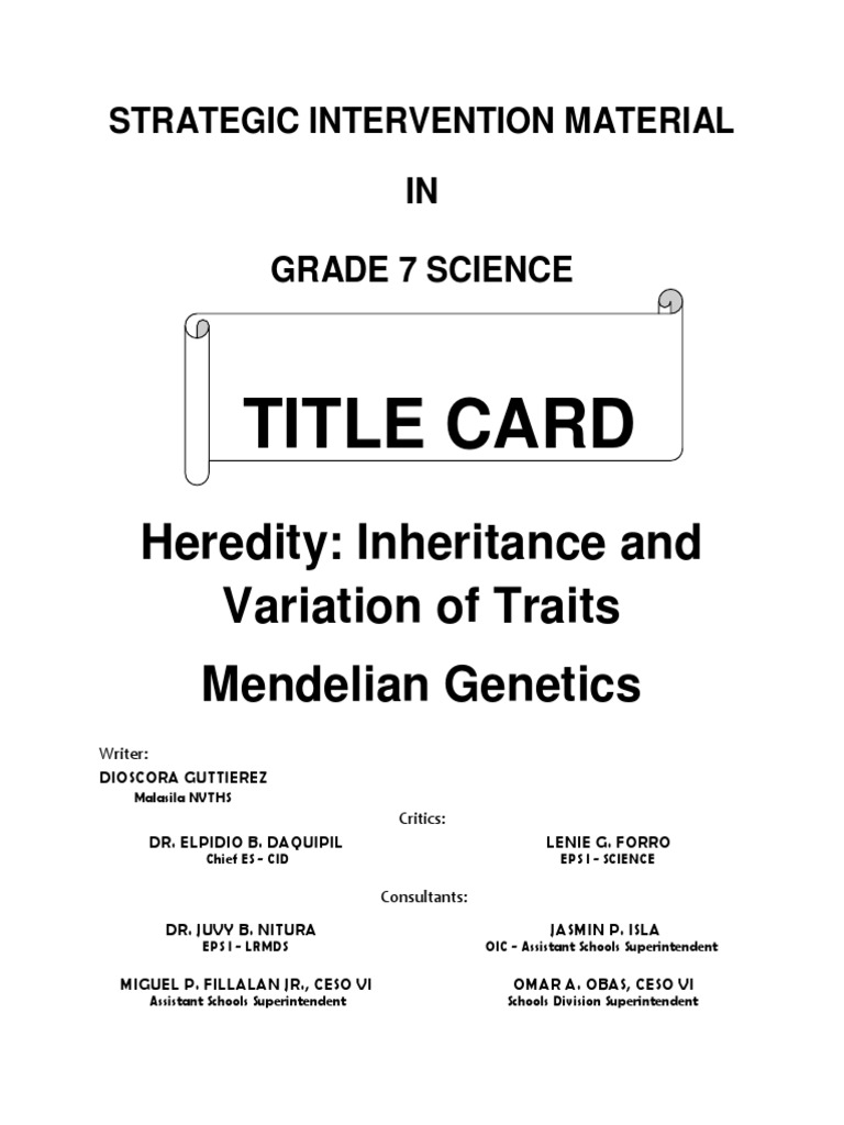 SIM Science G7 Heredity Inheritance and Variation of Traits Mendelian ...