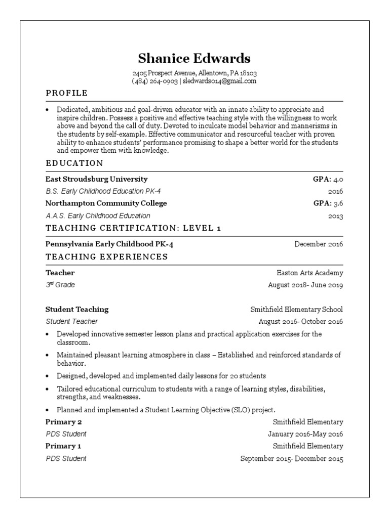 Shanice Edwards Resume | PDF | Teachers | Behavior Modification