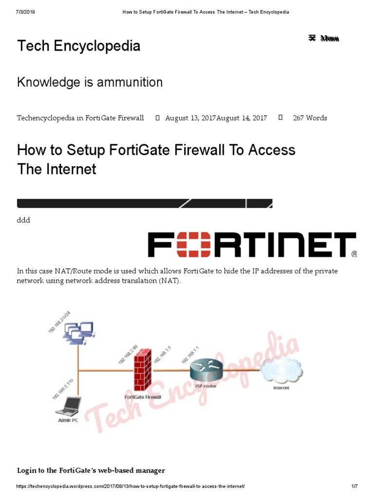 How To Setup FortiGate Firewall To Access The Internet | PDF | Ip Address | Firewall (Computing)
