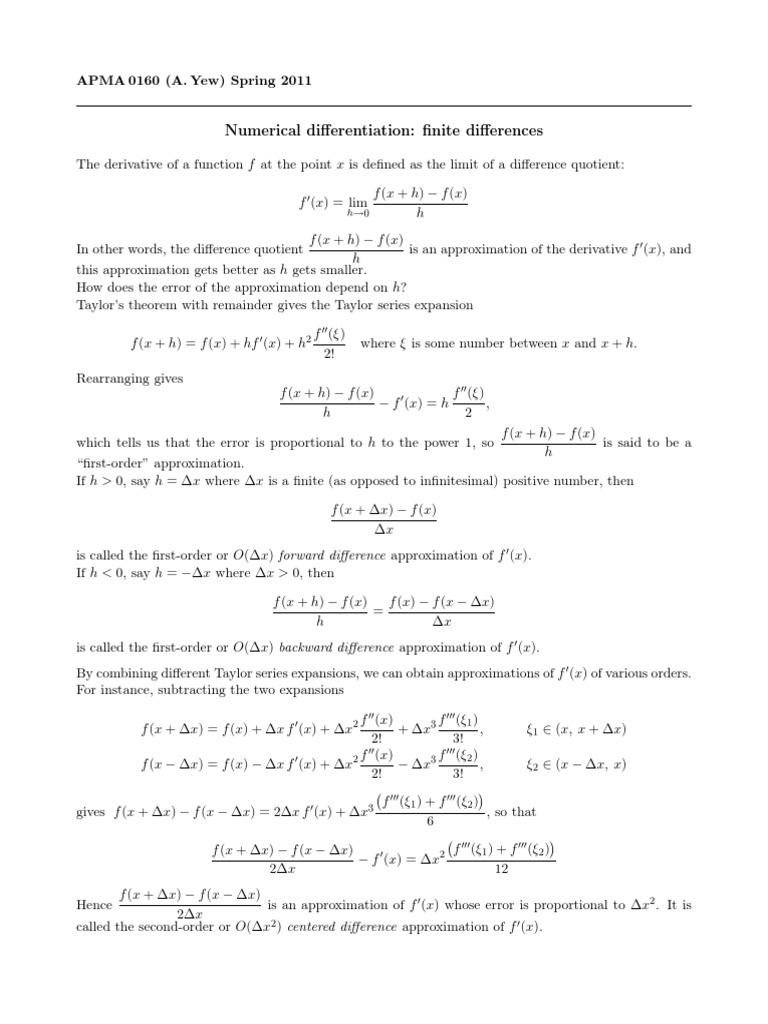 Numerical Differentiation: Finite Differences | PDF | Finite Difference | Derivative