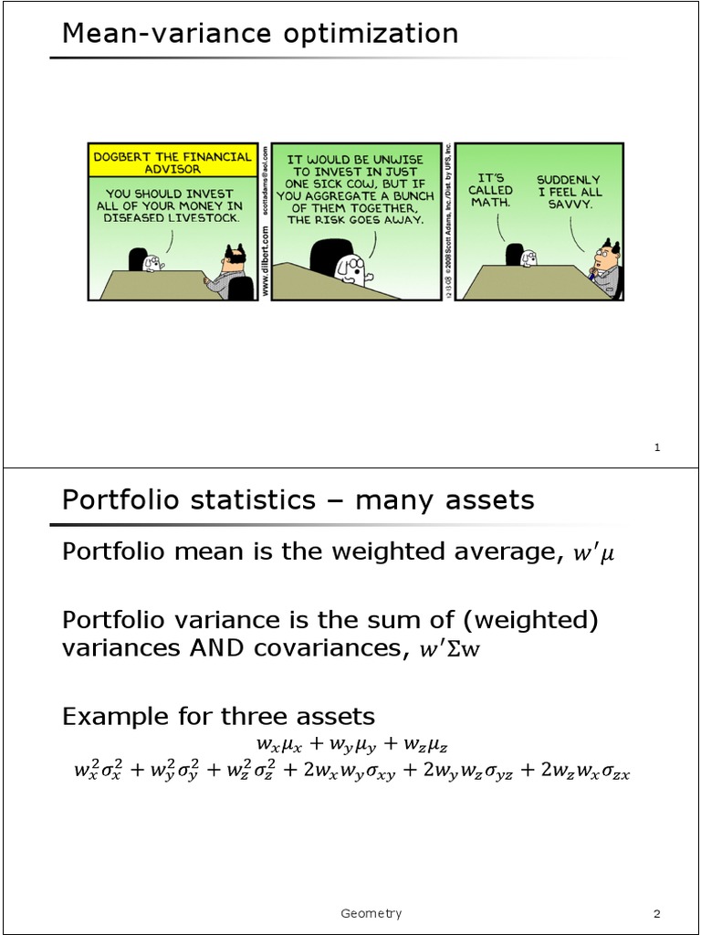 Portfolio Mean Is The Weighted Average, Portfolio Variance Is The Sum ...