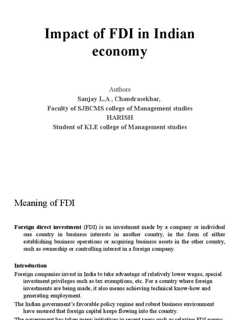 Impact of FDI in Indian Economy | PDF | Foreign Direct Investment ...