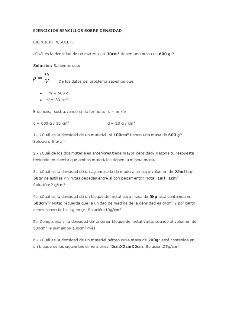 Ejercicios Sencillos Densidad | PDF