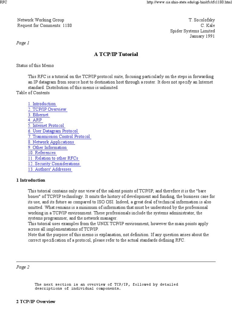 A TCP/IP Tutorial: The Next Section Is An Overview of TCP/IP, Followed ...