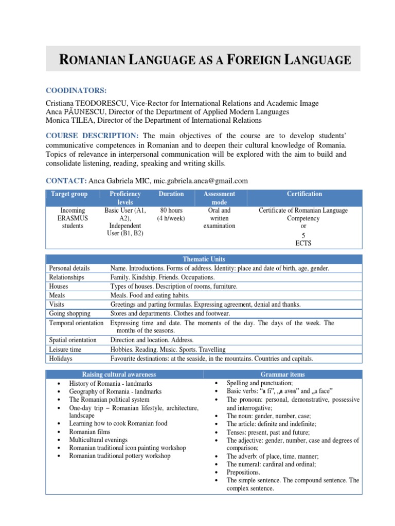 Romanian Language Course | PDF | Morphology | Syntactic Relationships