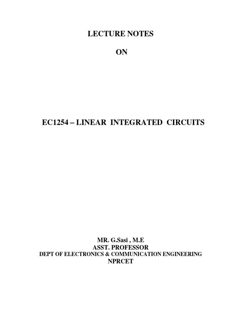 Linear Integrated Circuits | PDF | Integrated Circuit | Operational ...