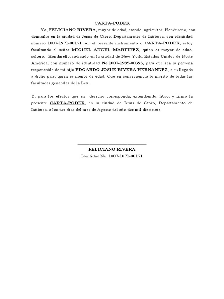 Carta Poder de Menor | PDF