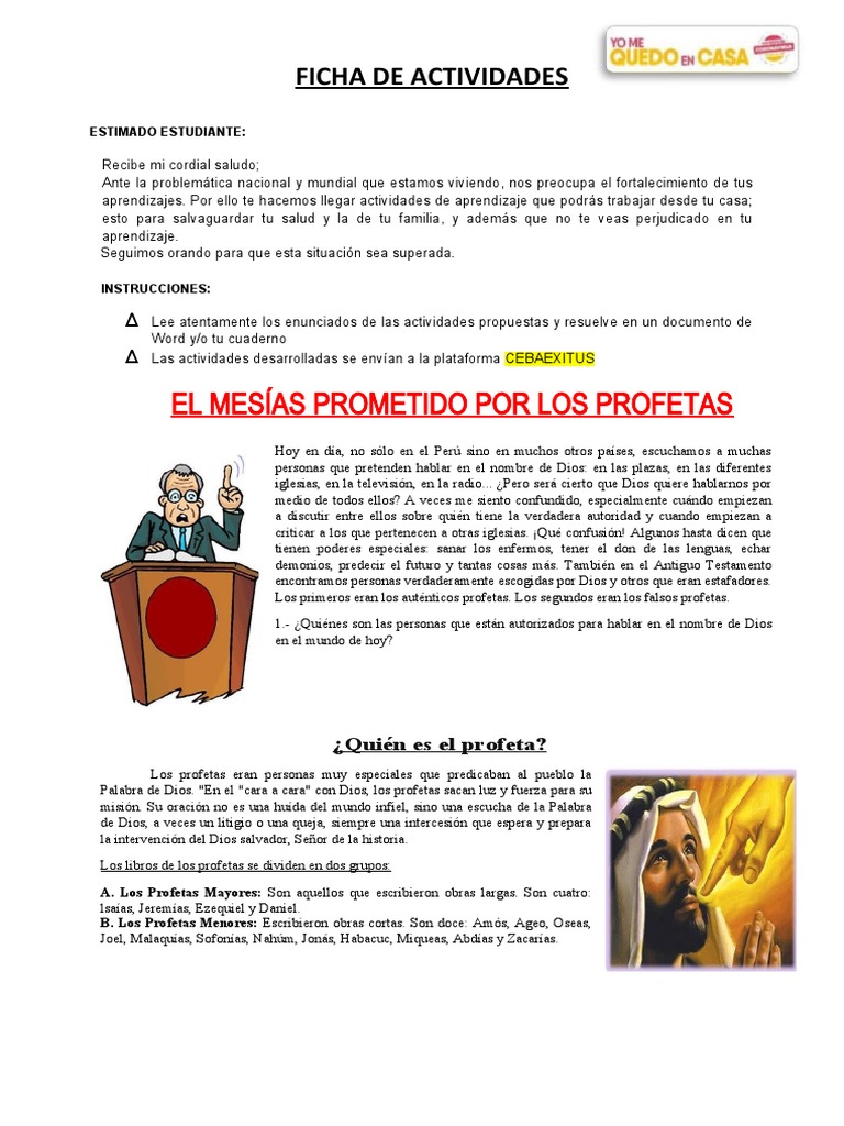 Ficha de Aprendizaje - Religion - El Mesías Prometido Por Los Profetas ...
