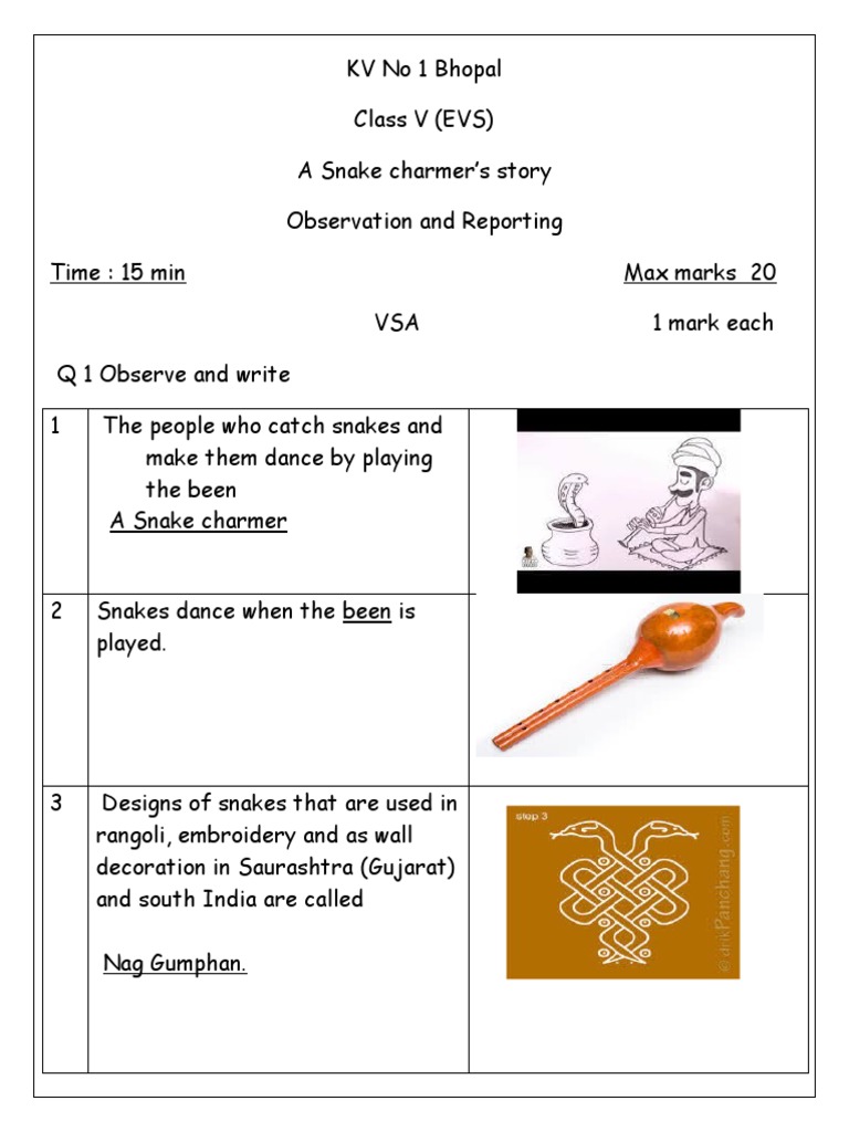 A Snake Charmers Story Answer Sheet | PDF