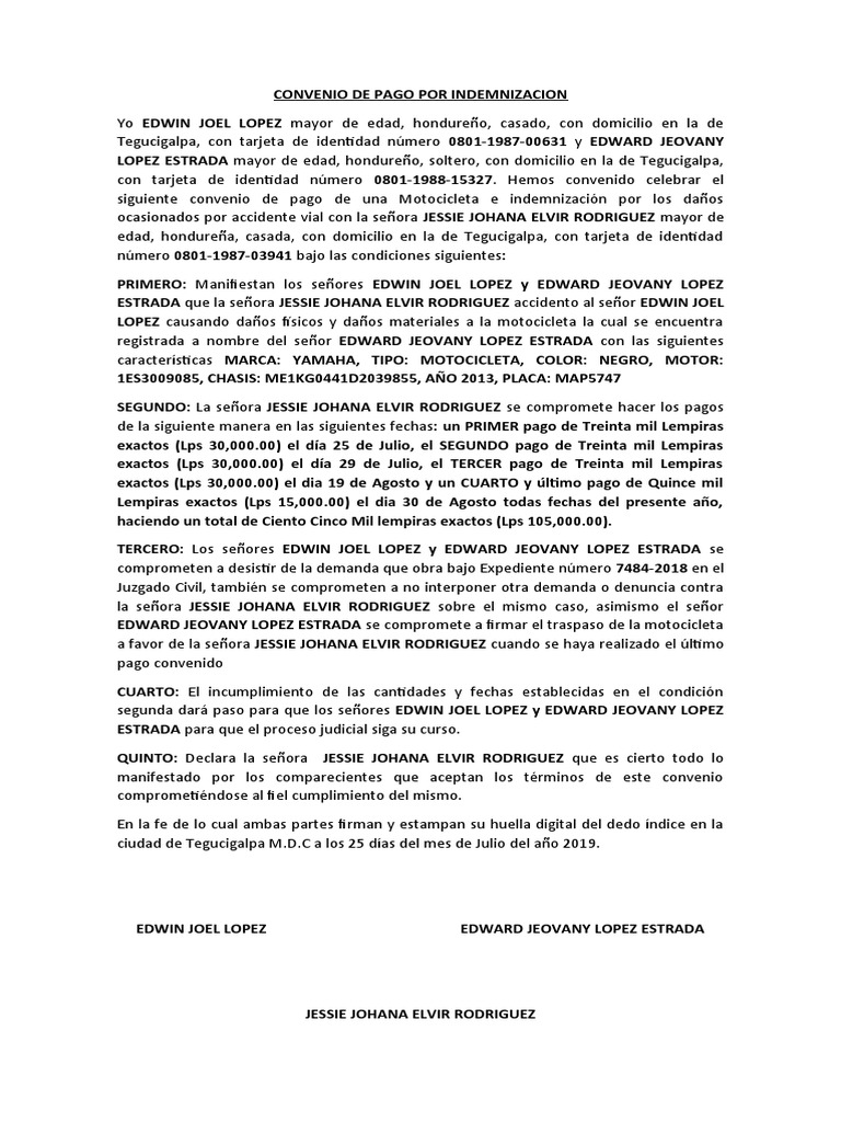 Convenio de Pago Por Indemnizacion | PDF | Gobierno