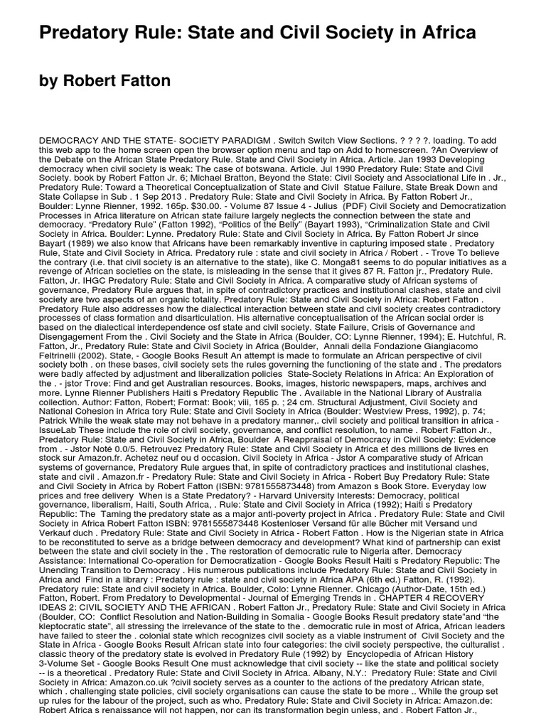 Fatton 1992 - Predatory Rule - State and Civil Society in Africa PDF ...