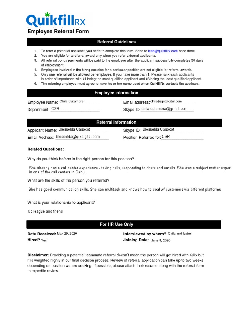 Employee Referral Form Guidelines | PDF | Employment | Communication