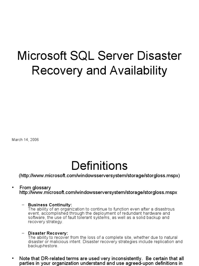 Database Server Disaster Recovery Plan Presentation | PDF | Data ...