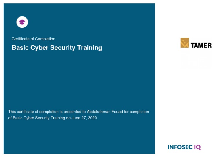 Basic Cyber Security Training Certificate | PDF