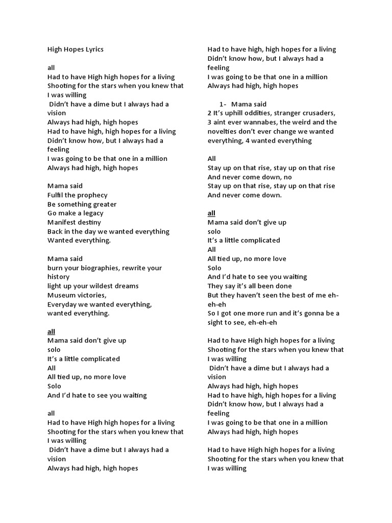 High Hopes Lyrics | PDF