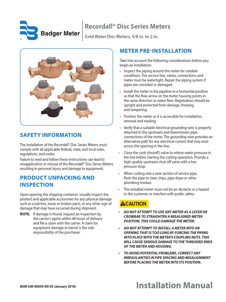 Installation Manual: Recordall® Disc Series Meters | PDF | Valve | Plumbing