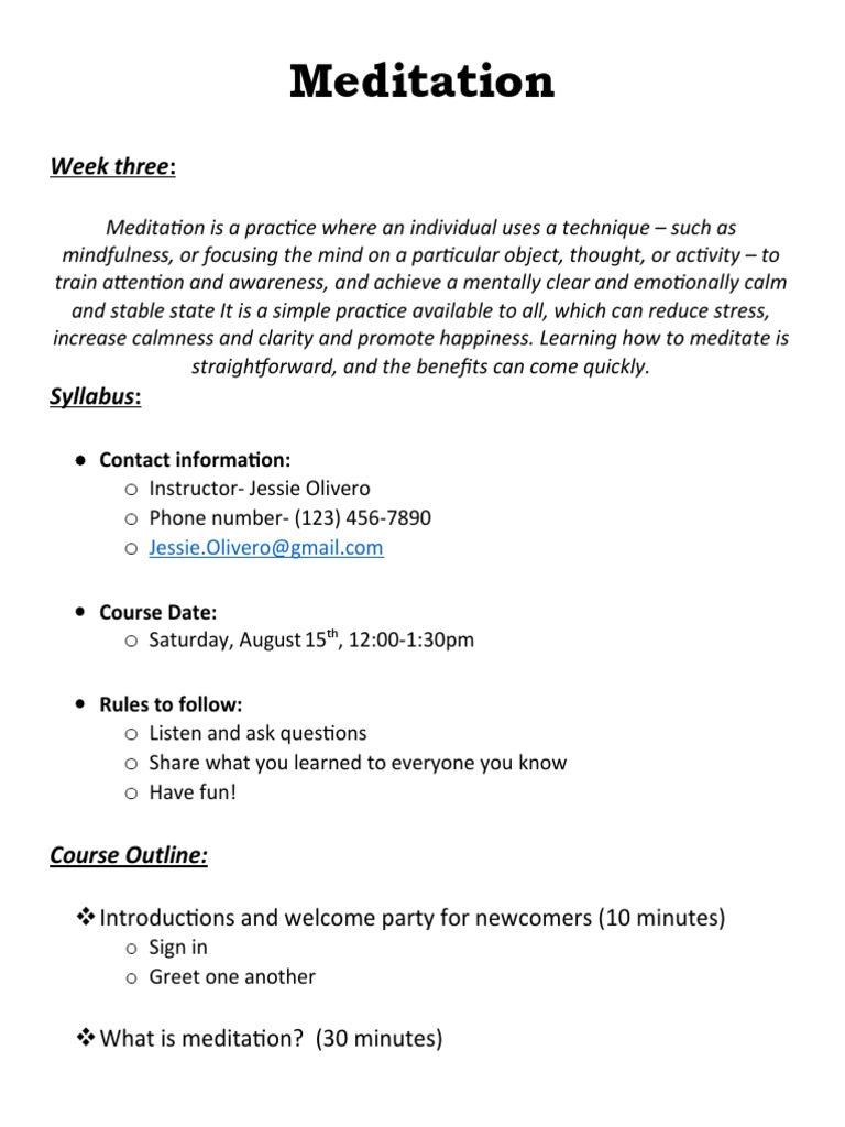 Week3-Lecturenotes Handout-Meditation | PDF | Meditation | Mindfulness
