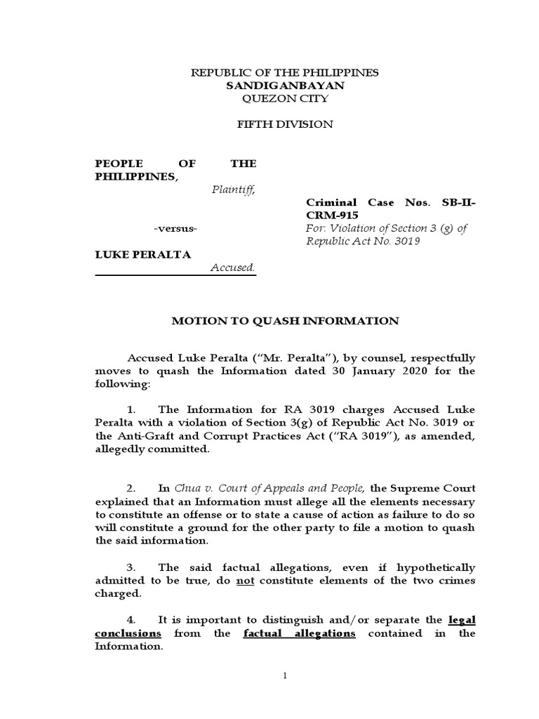 Sandiganbayan Motion | PDF | Crime & Violence | Crime Thriller