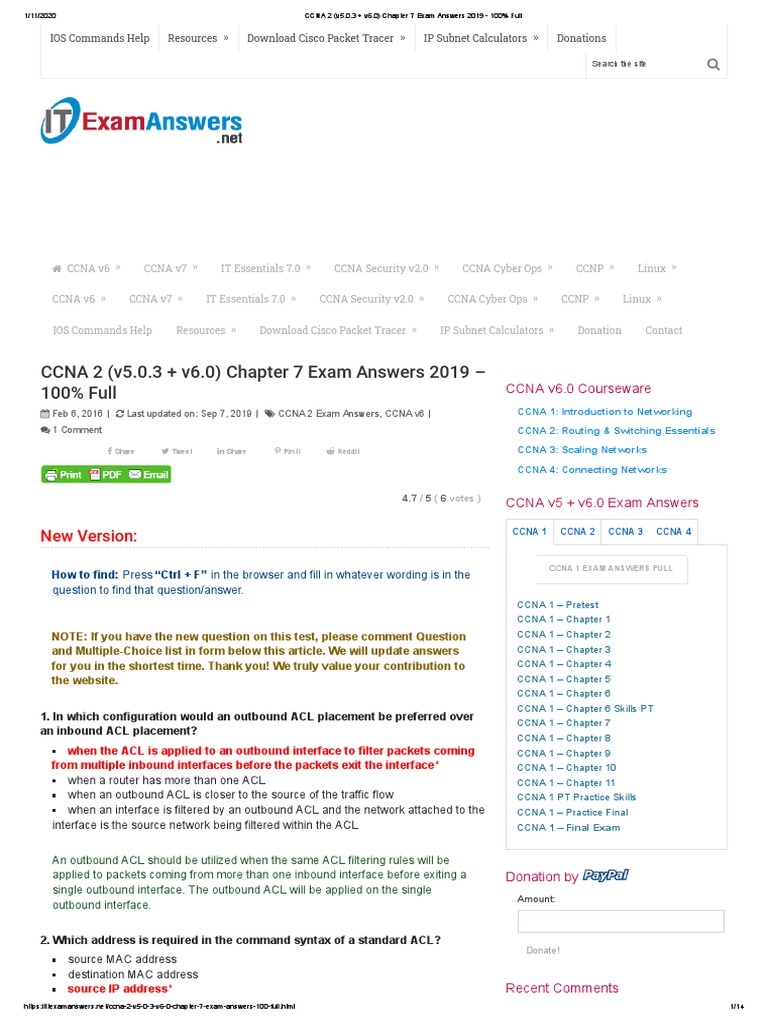 Chapter 7 Exam Answers | Download Free PDF | Routing | Router (Computing)