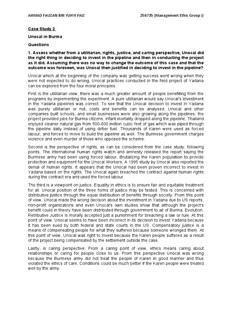 Case Study 2 (Unocal in Burma Case Study) | PDF | Myanmar | Justice