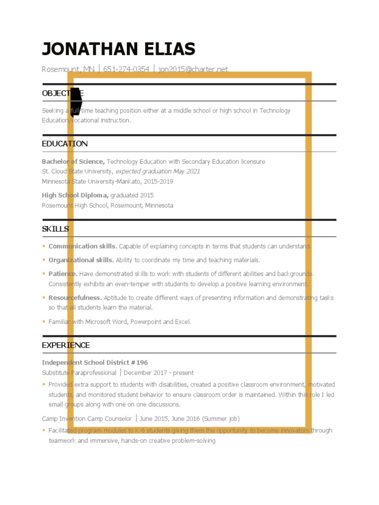 Jonathan Elias Resume | PDF | Cognition | Behavior Modification