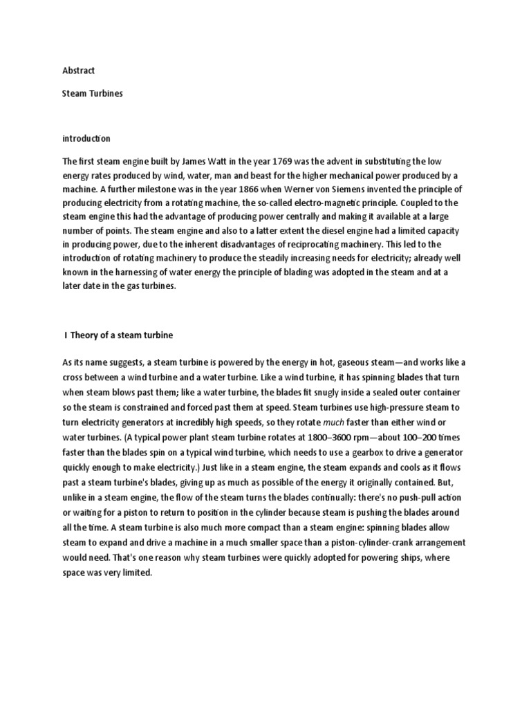 Abstract On Steam Turbine | PDF | Steam Engine | Engines