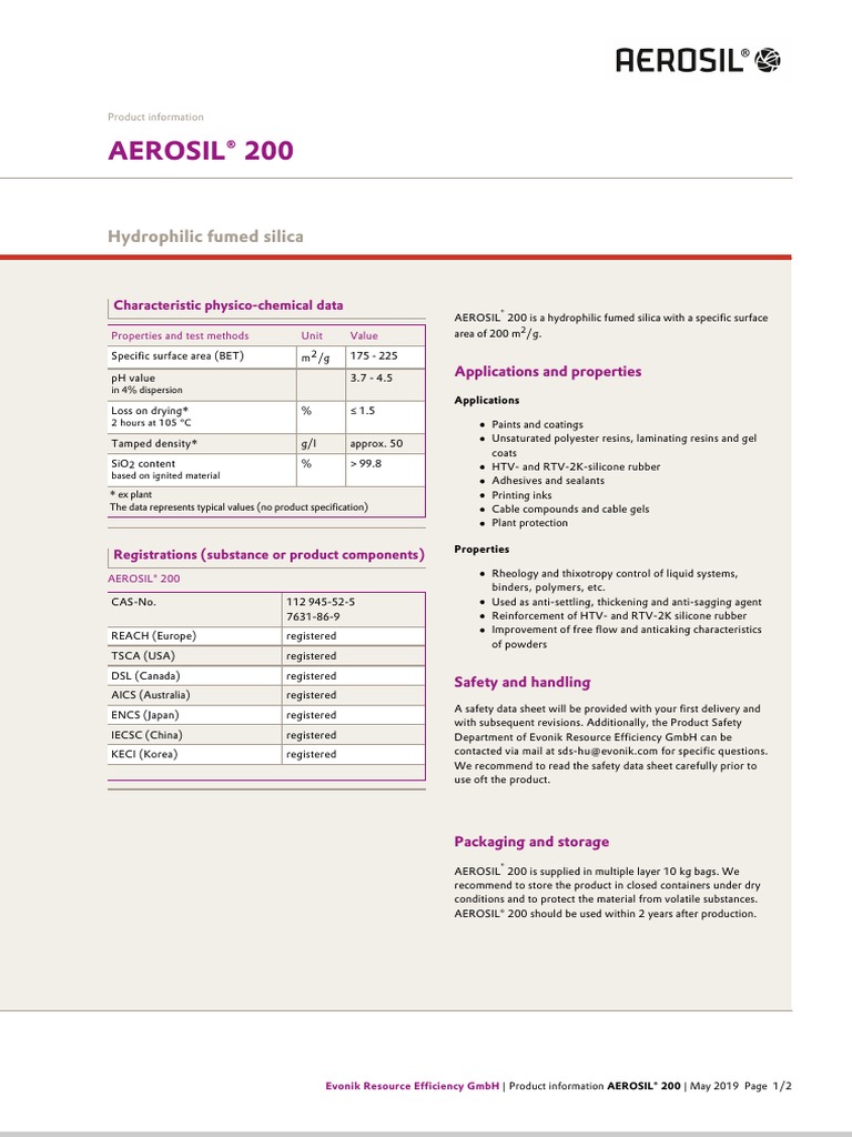 AEROSIL® 200: Hydrophilic Fumed Silica | PDF | Gel | Silicone