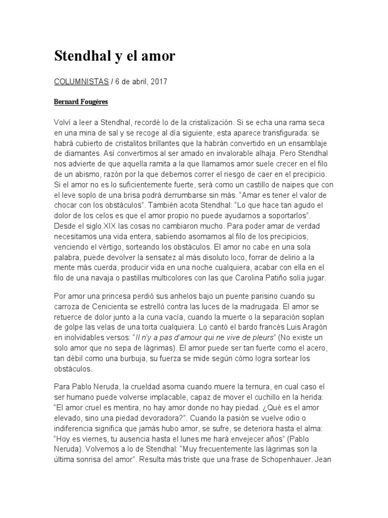 Stendhal y El Amor - Bernard Fougéres | PDF | Amor