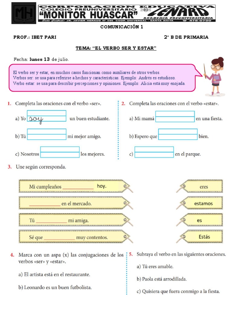 Ejercicios del verbo ser y estar para niños | PDF | Filosofía | Ficción ...