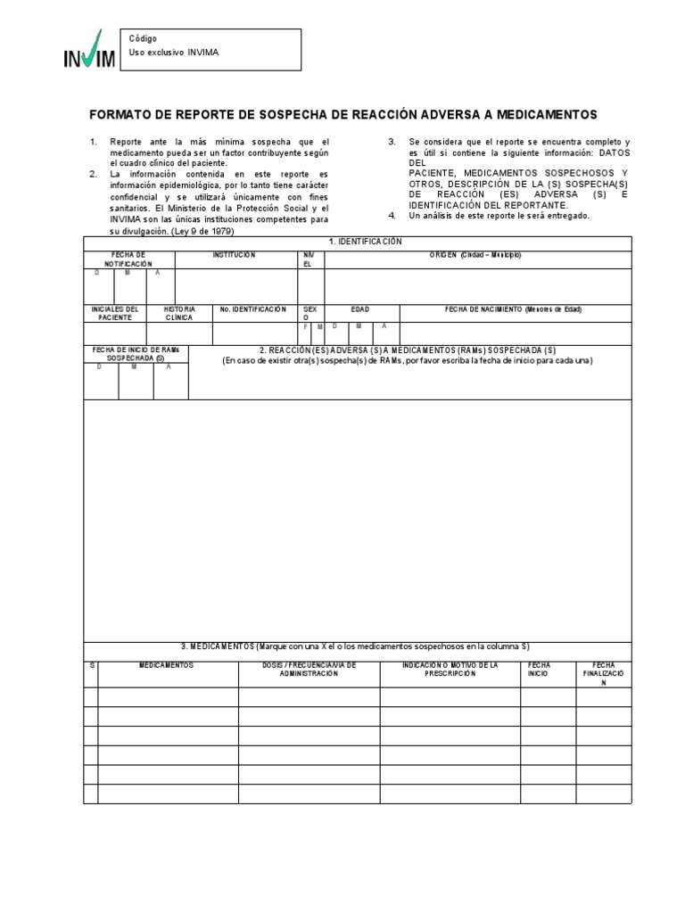 9 FORMATO Reporte REACCIONES Adversas Medicamentos | PDF | Medicamentos con receta | Medicina