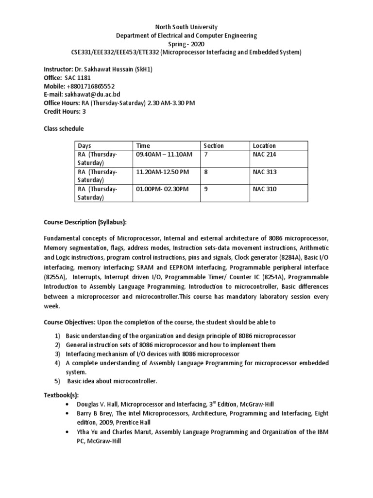 CSE 331-EEE 332-ETE 332 Course Outline | PDF | Microcontroller | Central Processing Unit