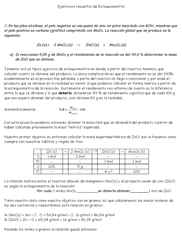 Estequio Ejercicios Resueltos-Parte 2 | PDF | Estequiometría | Reacciones químicas