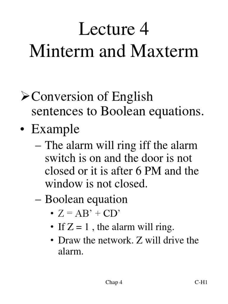 Minterm and Maxterm: Conversion of English Sentences To Boolean Equations. - Example | PDF ...