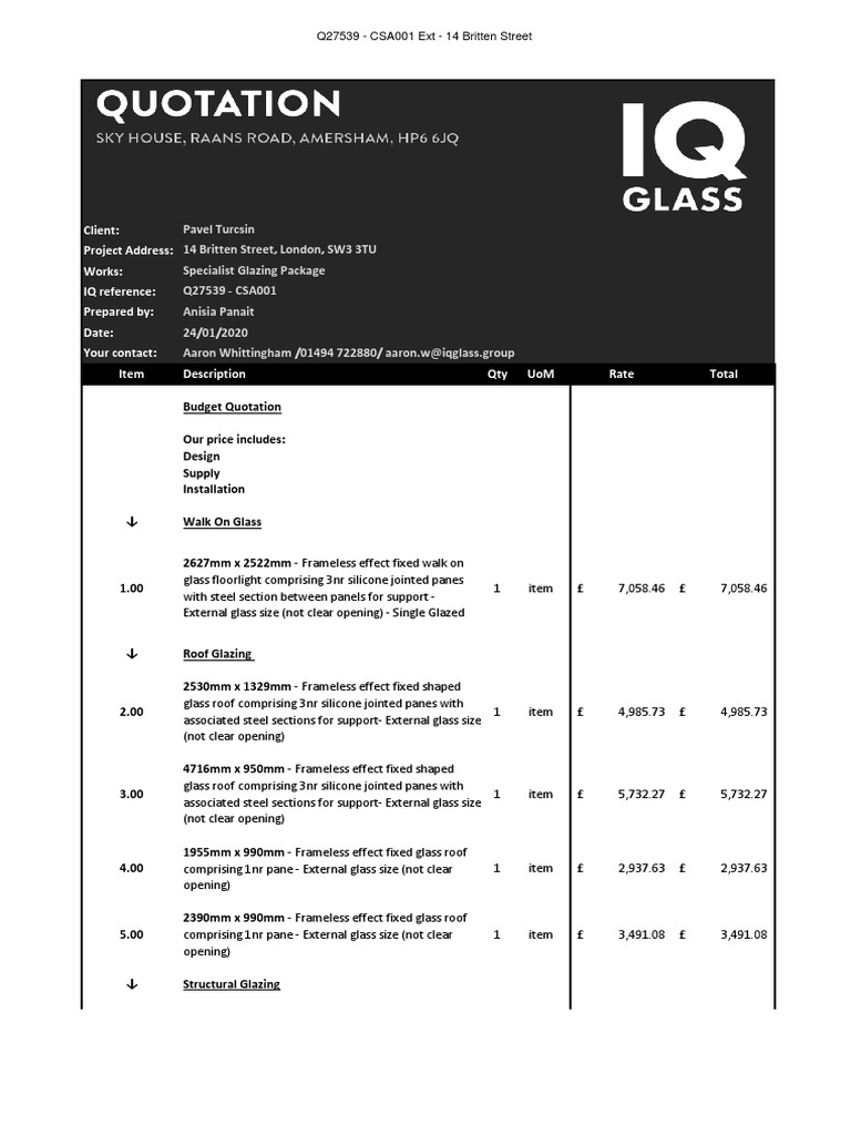 Specialist Glazing Package Proposal for Walk On Glass, Roof Glazing and ...