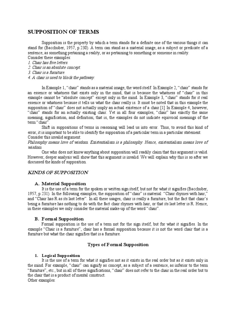 Supposition of Terms | PDF | Substance Theory | Existence