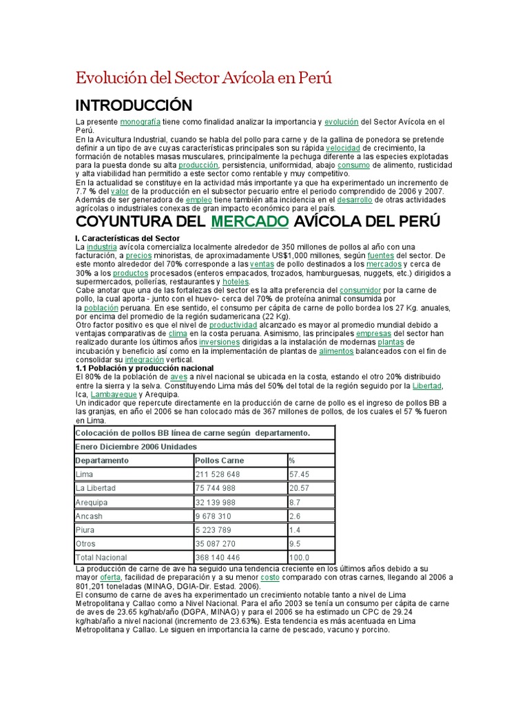 Evolución del Sector Avícola en Perú | PDF | Carne | Aves