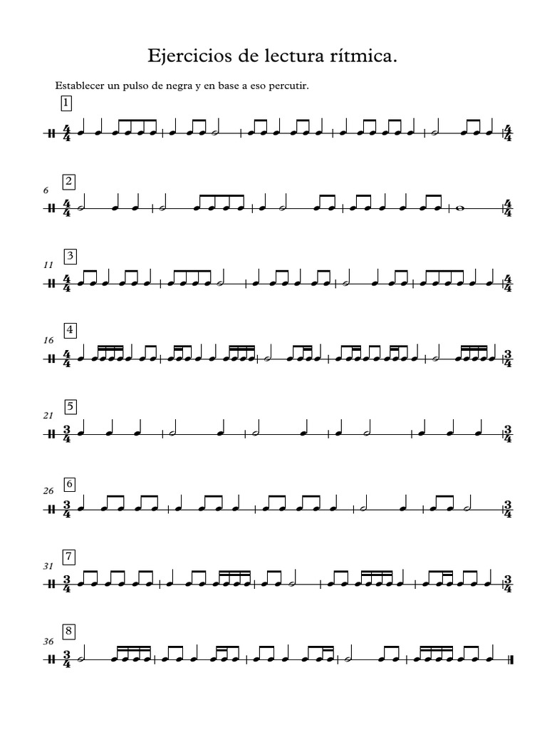 Ejercicios de Lectura Rítmica - Partitura Completa | PDF