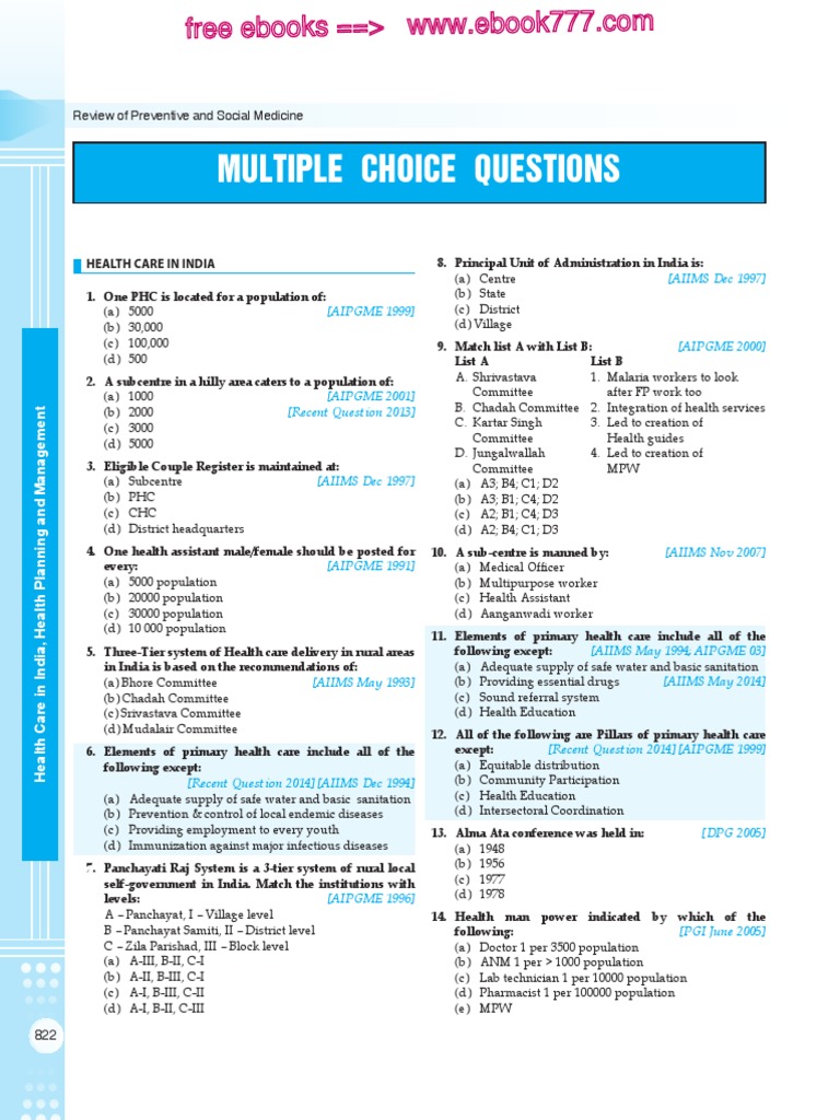 Multiple Choice Questions | PDF | Public Health | Medicine