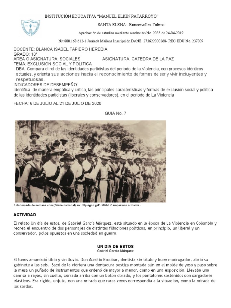 Catedra de La Paz Grado 10 Exclusion Social y Politica | PDF