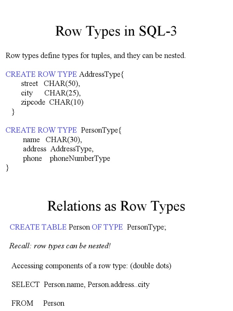 Row Types in SQL-3 | PDF | Relational Model | Information Technology ...