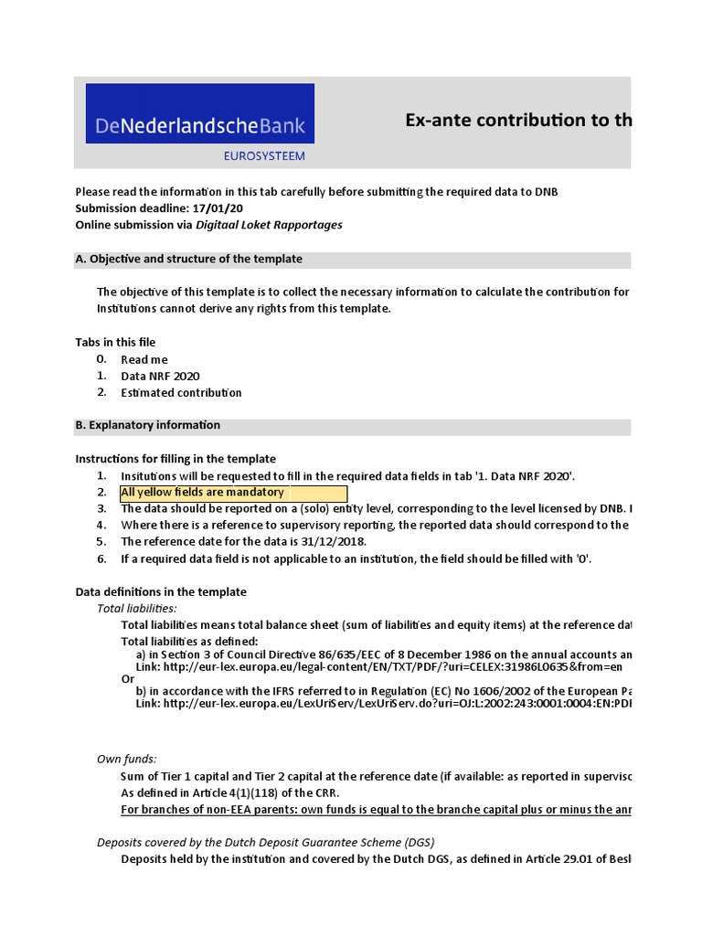 Ex-Ante Contribution To The National Resolution Fund - 2020 ...