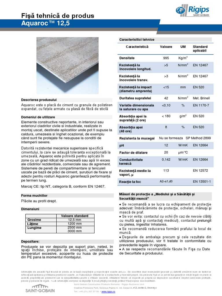 FT Aquaroc Placa-Ciment-Cu-Granule-Polistiren 125 PDF | PDF