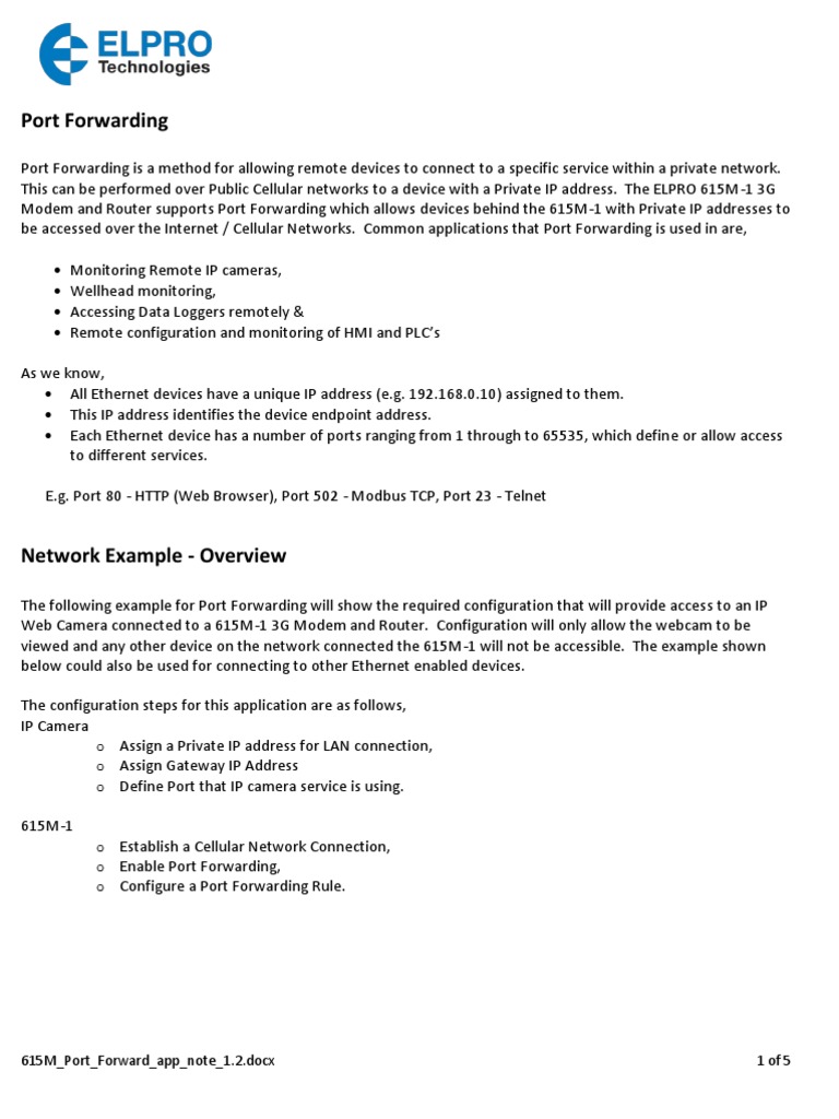 Port Forwarding: 615M - Port - Forward - App - Note - 1.2.docx 1 of 5 ...