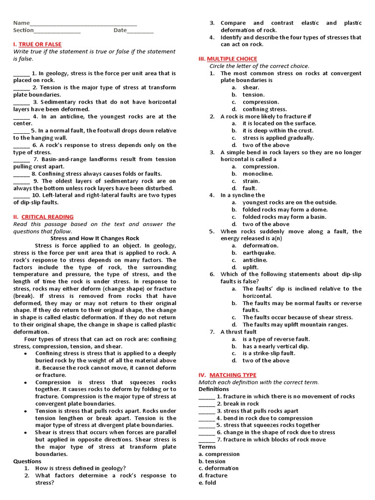 Crust Deformation and Stress Types | PDF | Fault (Geology) | Stress ...