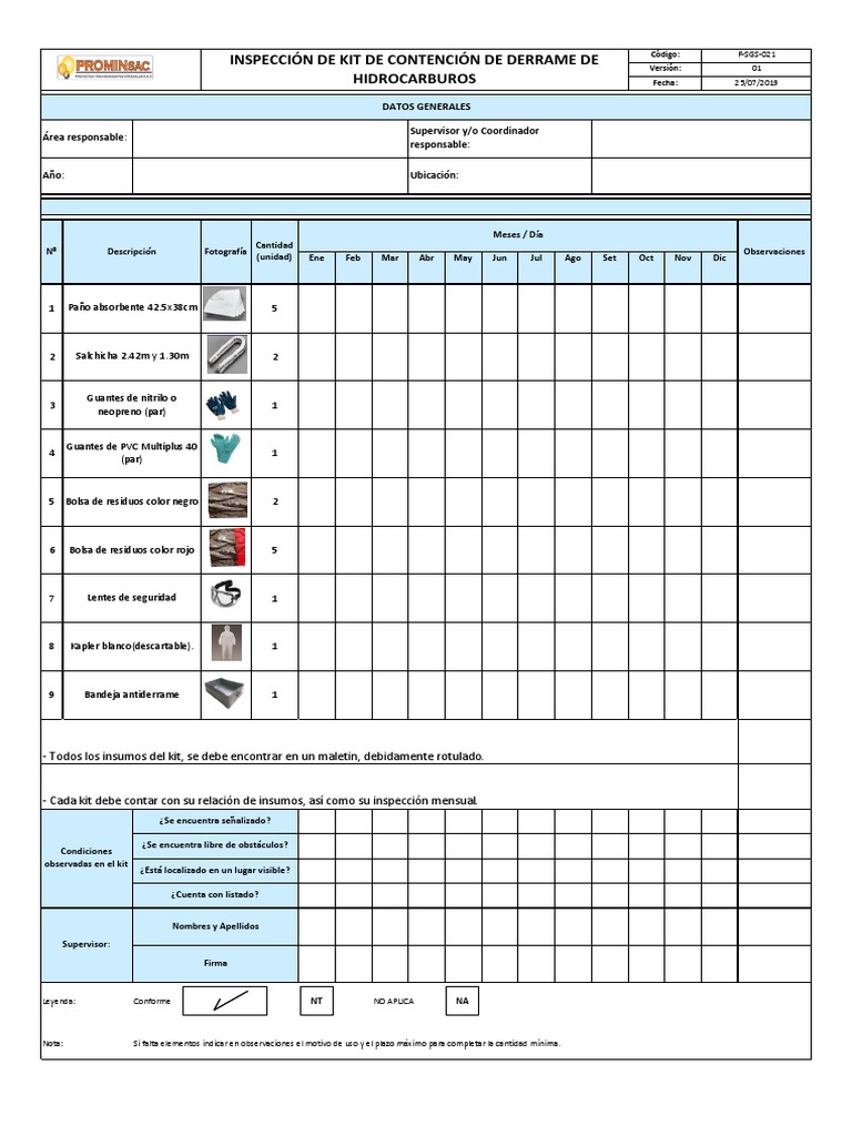 Check List de Pre Uso Del Kit Antiderrame de Hidrocarburos | PDF