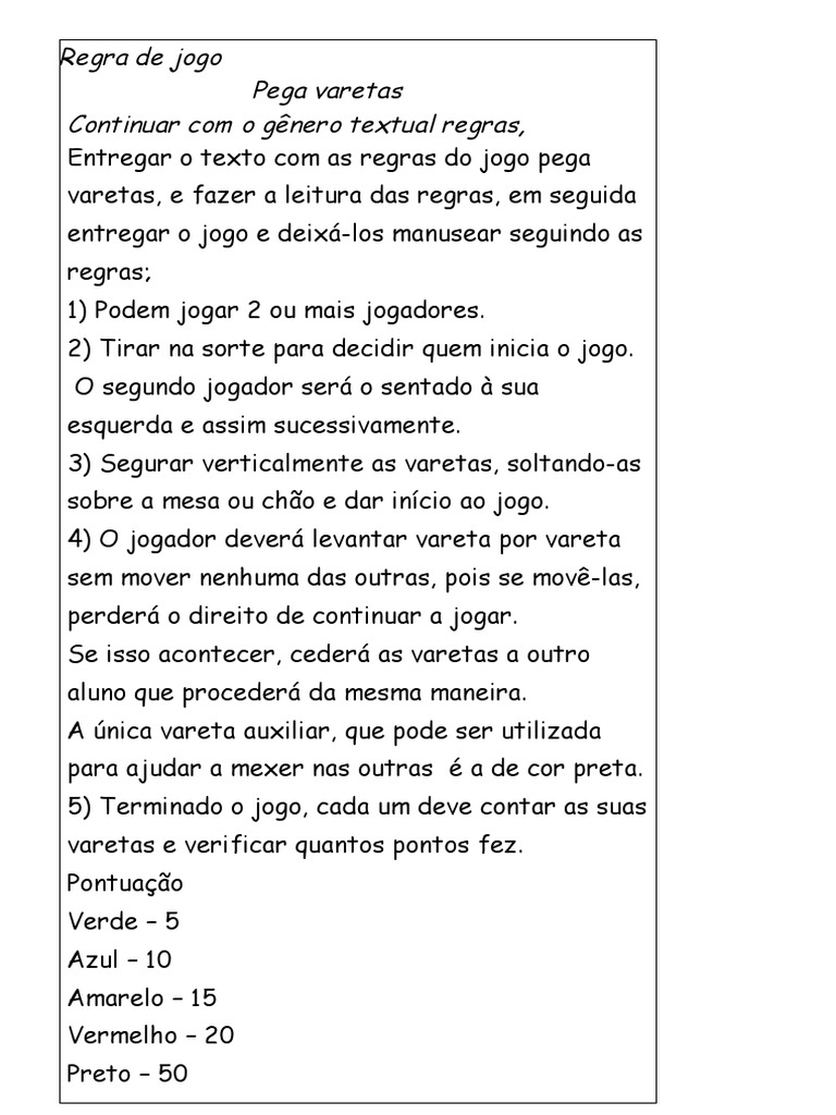 Regras Do Jogo Pega-Varetas | PDF