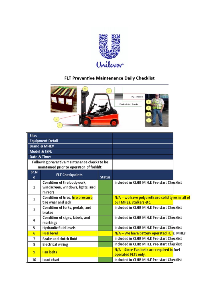 FLT Preventive Maintenance Daily Checklist - UPL | Download Free PDF ...