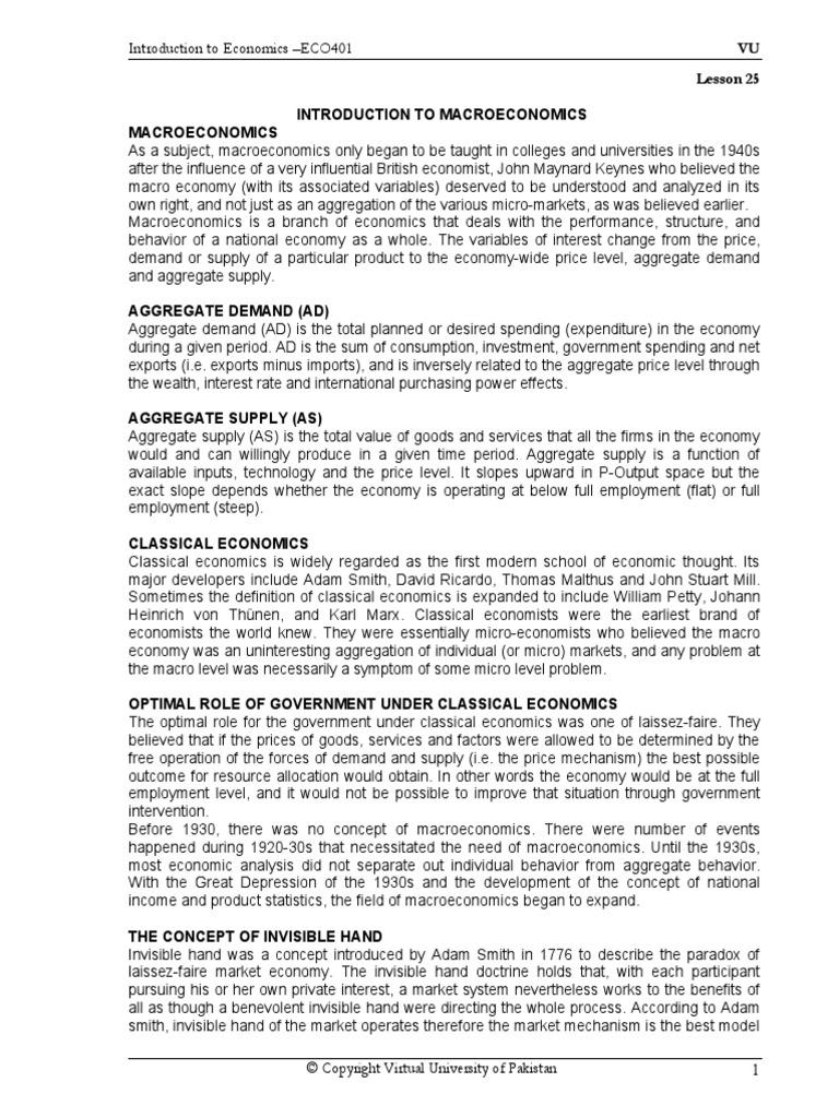 VU Lesson 25 Introduction To Macroeconomics Macroeconomics | PDF ...