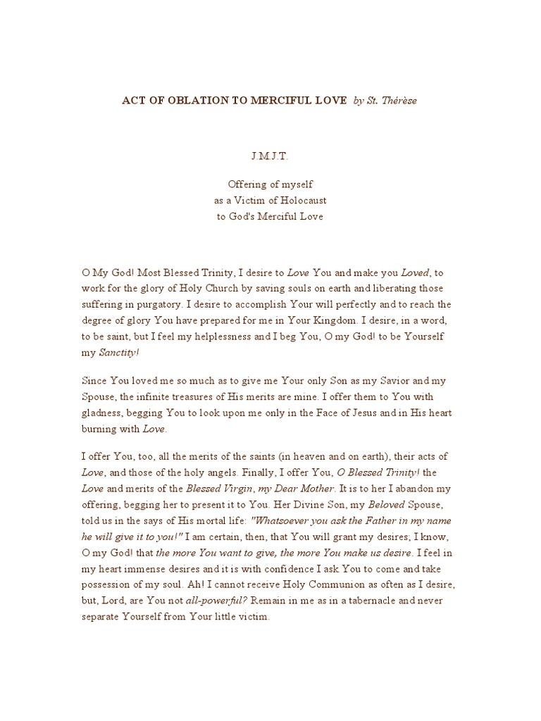 Act of Oblation to Merciful Love | PDF | Glory (Religion) | Religious ...